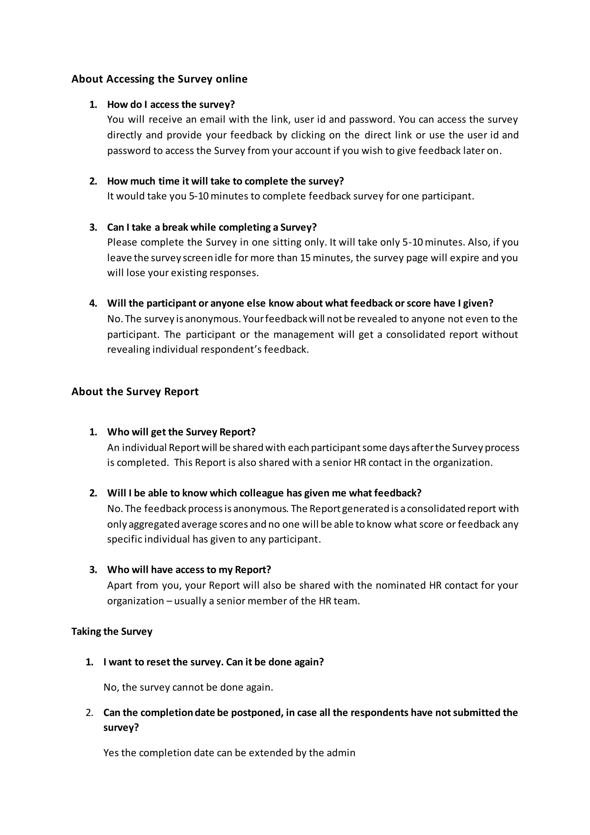 FAQs - 360 Degree Feedback Survey | DOCX