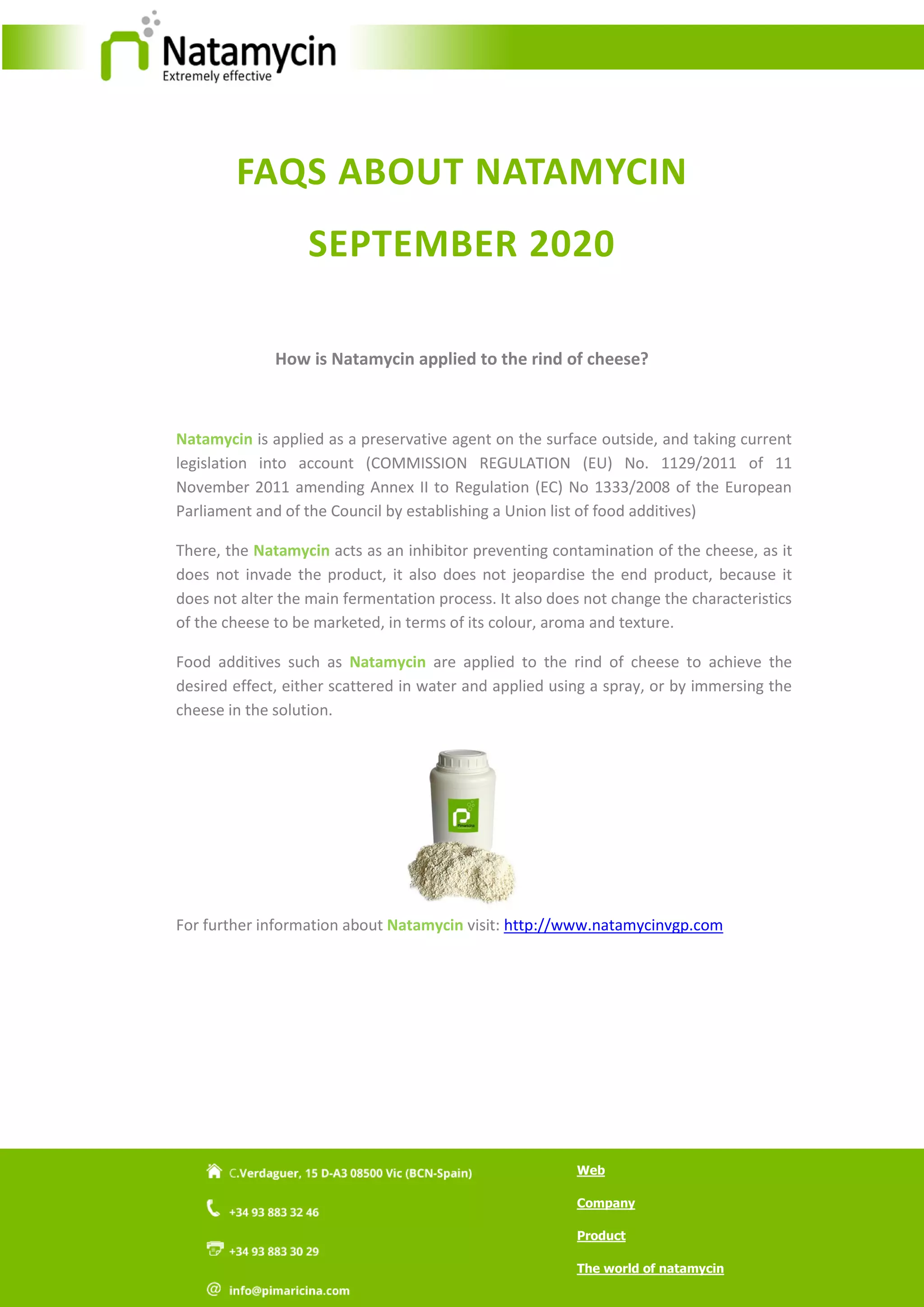 How is Natamycin applied to the rind of cheese? | PDF