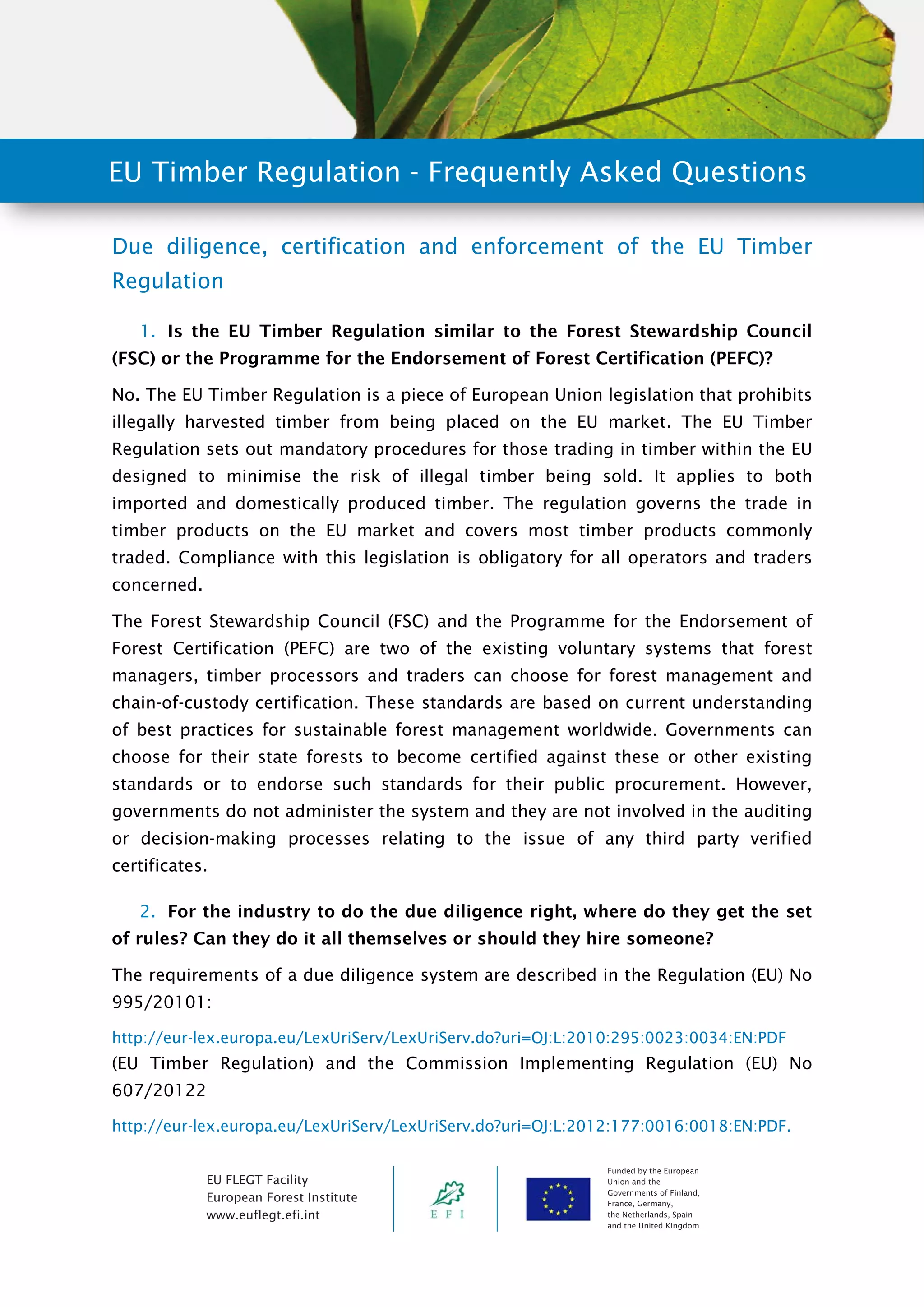 Fa qs eutr due diligence, certfication and enforcement | PDF