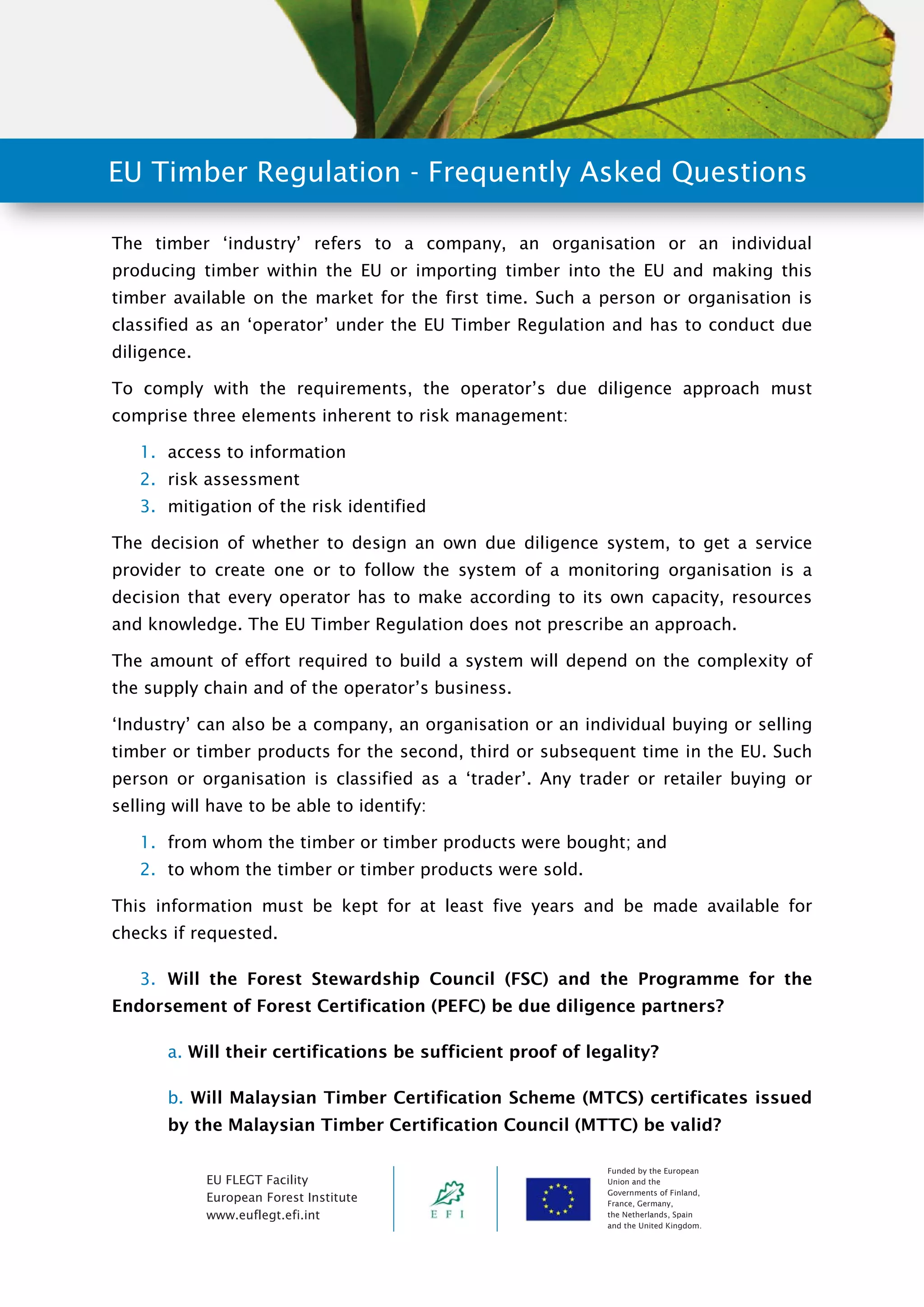 Fa qs eutr due diligence, certfication and enforcement | PDF
