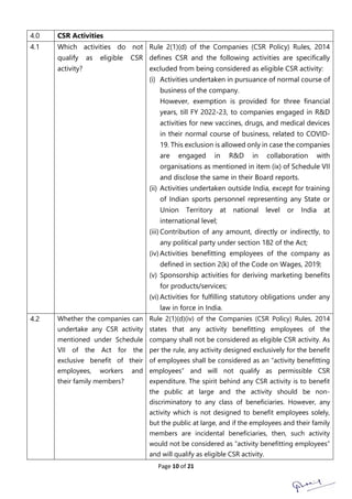 FAQs on Corporate Social Responsibility (CSR) | PDF