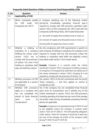 FAQs on Corporate Social Responsibility (CSR) | PDF