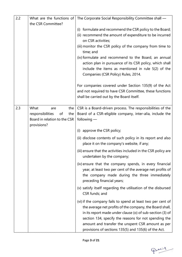 FAQs on Corporate Social Responsibility (CSR) | PDF