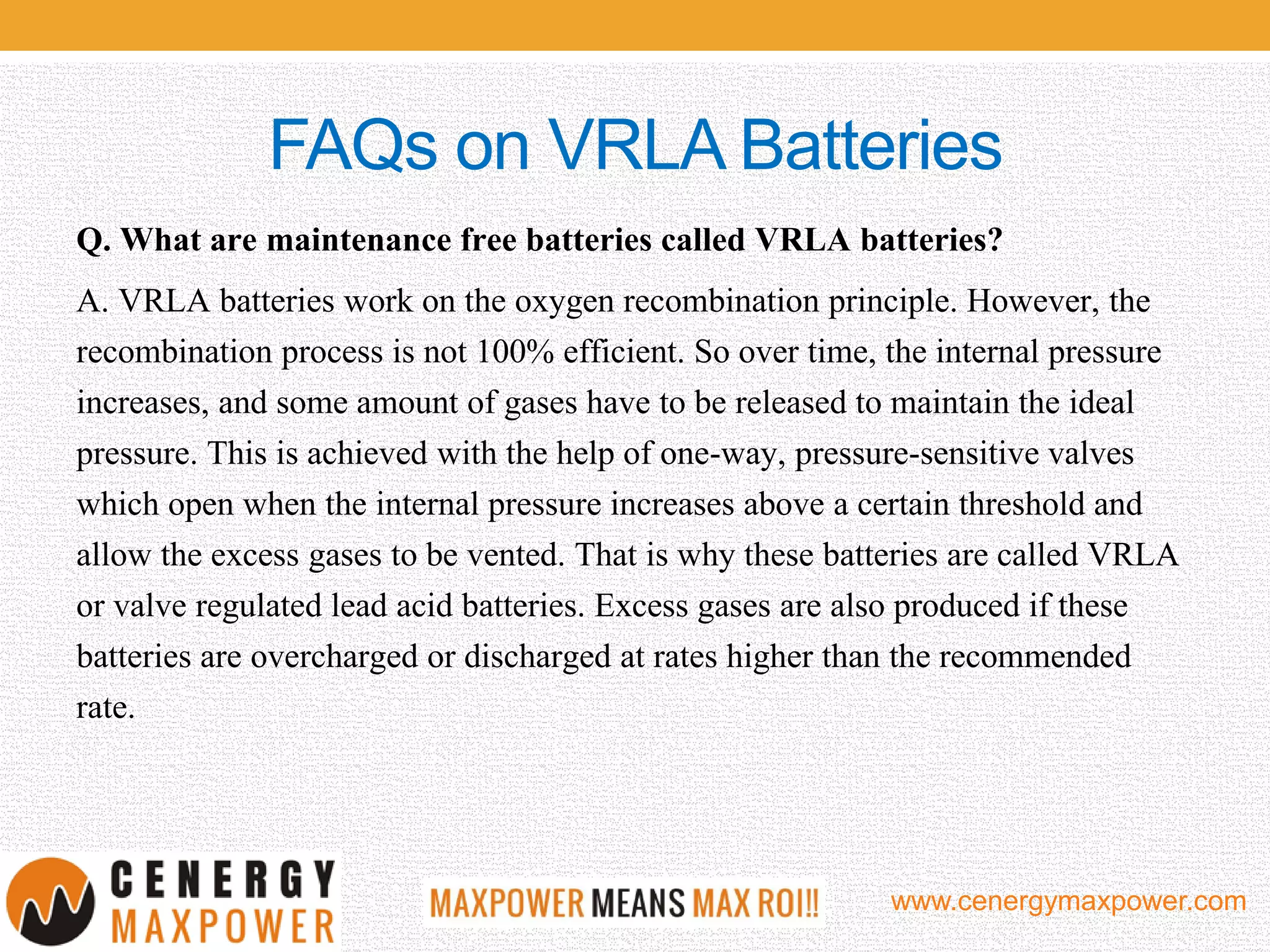 FAQs on VRLA batteries | PDF