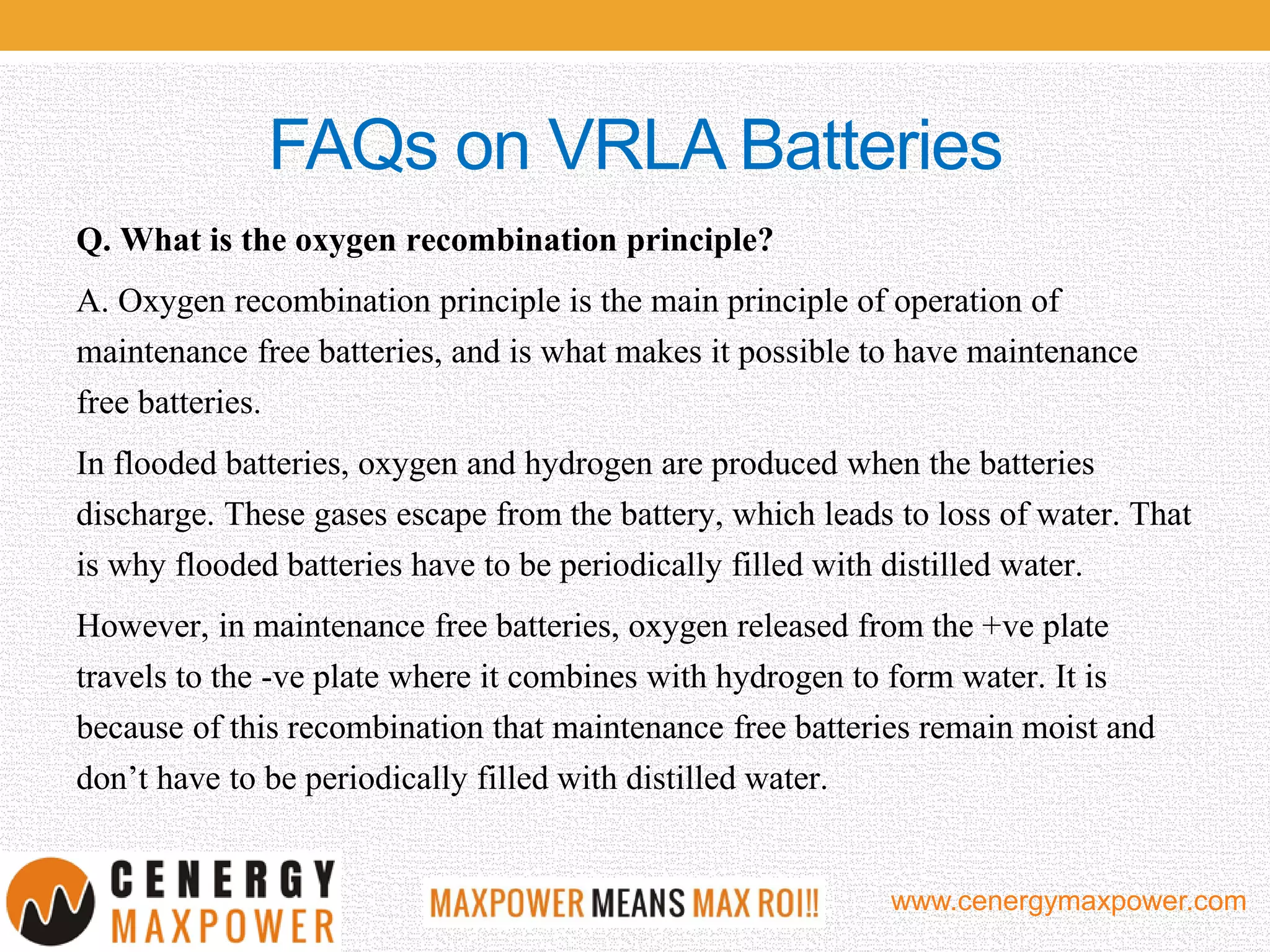 FAQs on VRLA batteries | PDF