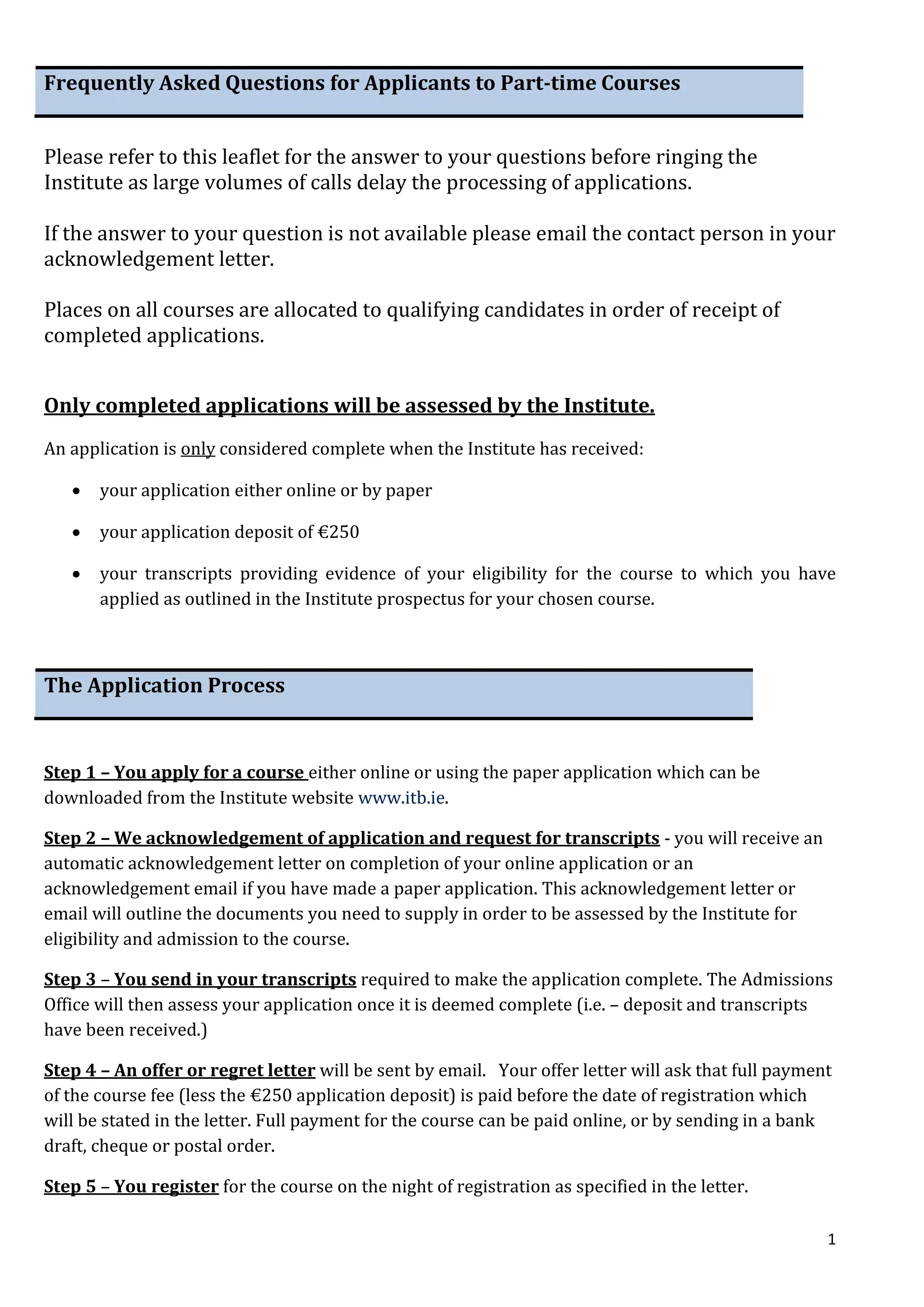 ITB Part Time FAQ's | PDF