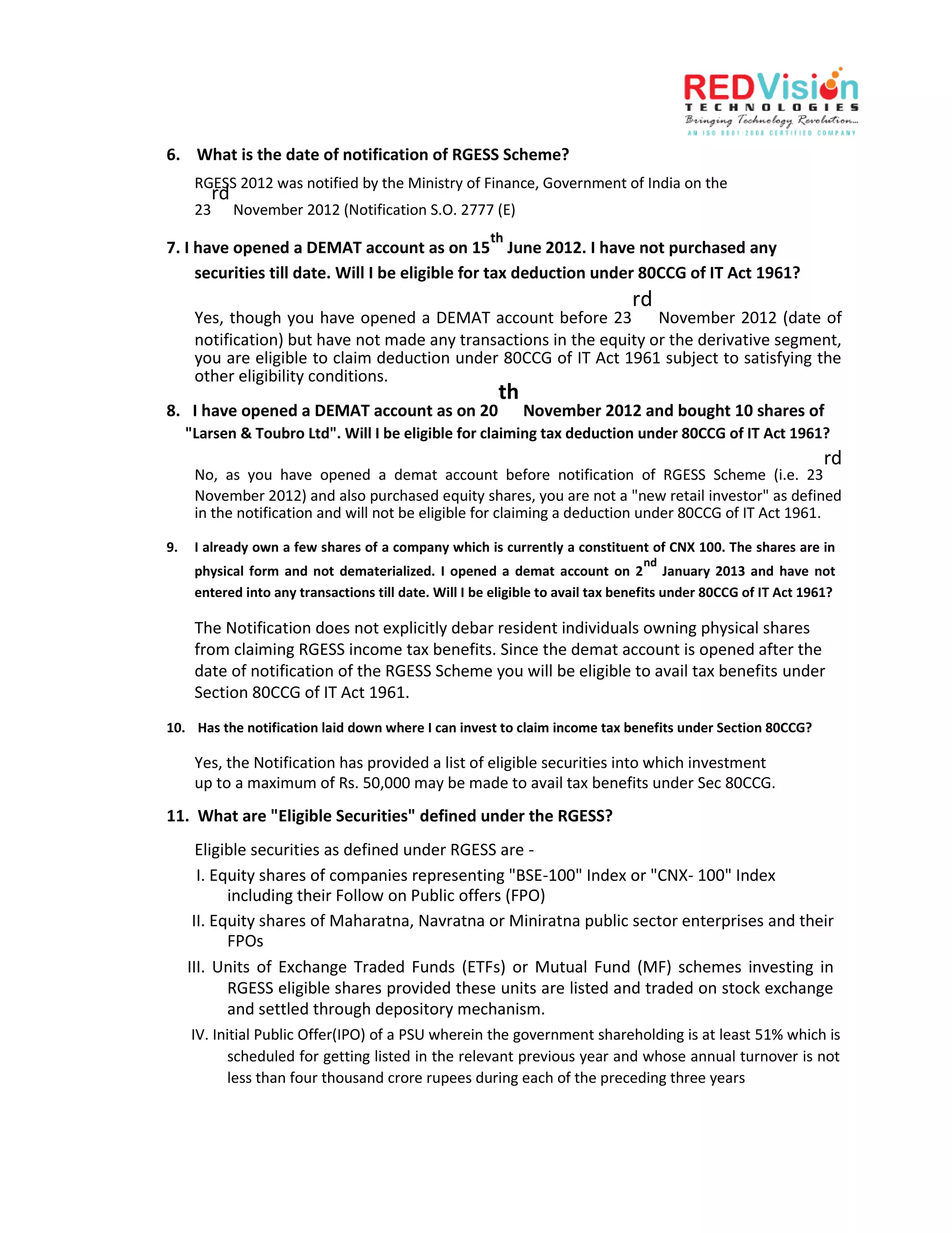 Faqs rajiv gandhi equity savings scheme | PDF