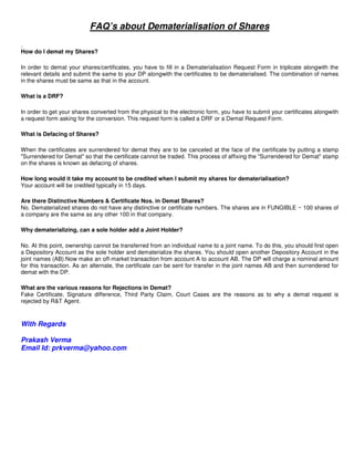 FAQ's about dematerialisation of shares | PDF | Stocks and Bonds ...