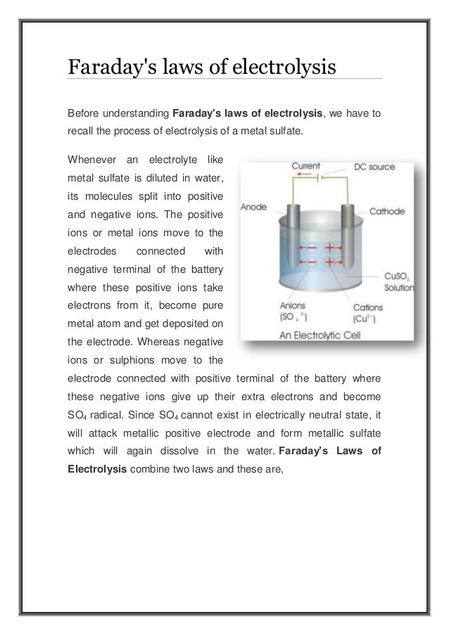 Electrolysis And Faraday39s Laws Of Electrolysis
