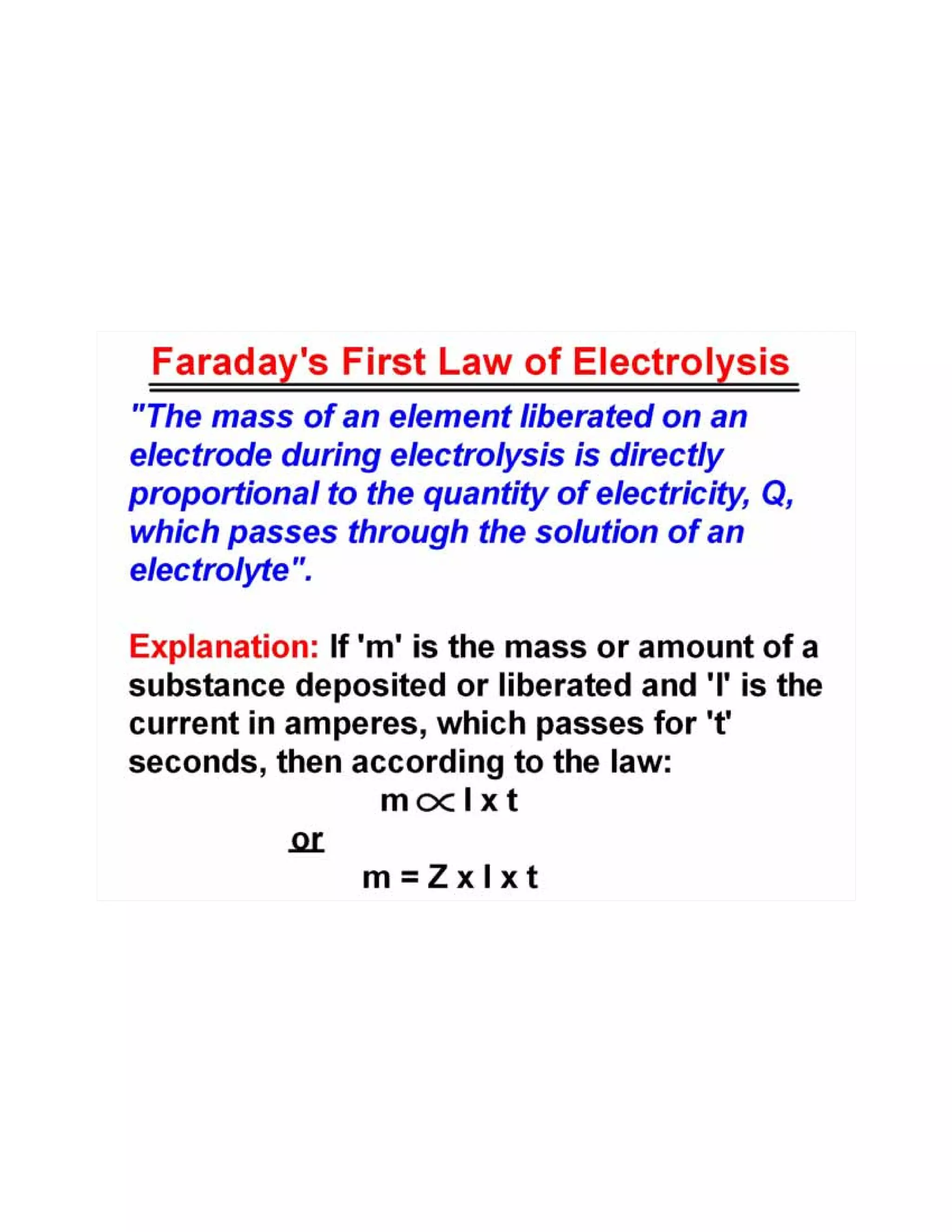Faraday laws of electrolysis | PDF