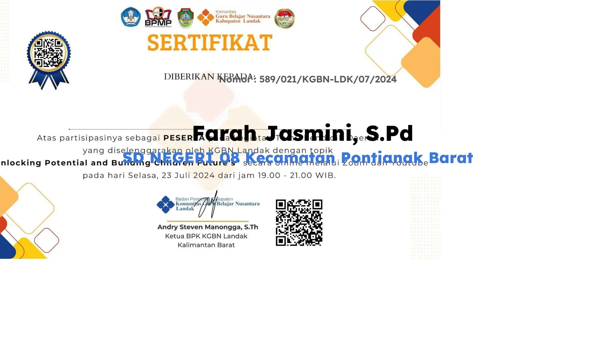 Sertifikat Farah Jasmini S.Pd - Sertifikat Farah Jasmini S.Pd