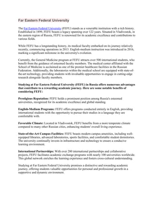 Far Eastern Federal University.docx mbbs russia | PDF