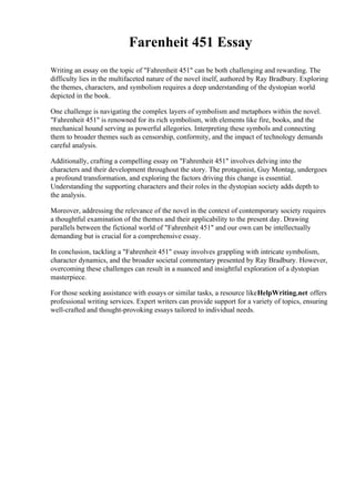 Farenheit 451 Essay | PDF