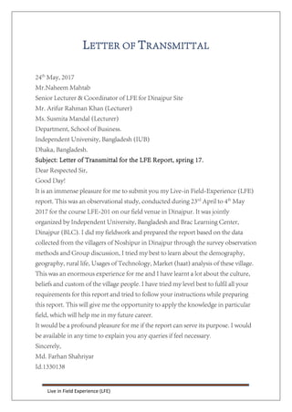 Farhan lfe final report | PDF | Agriculture | Industries