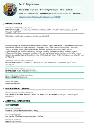 CV of Farid Bayramov - Linux / Devops engineer | PDF