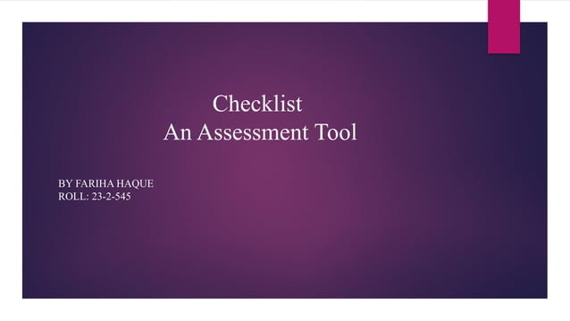 Fariha Haque(Checklist)-IER EER 658 (1).pptx | Educational Assessment ...