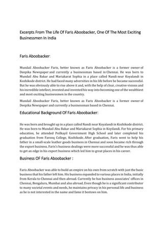 The Success Story of Faris Aboobacker | DOCX