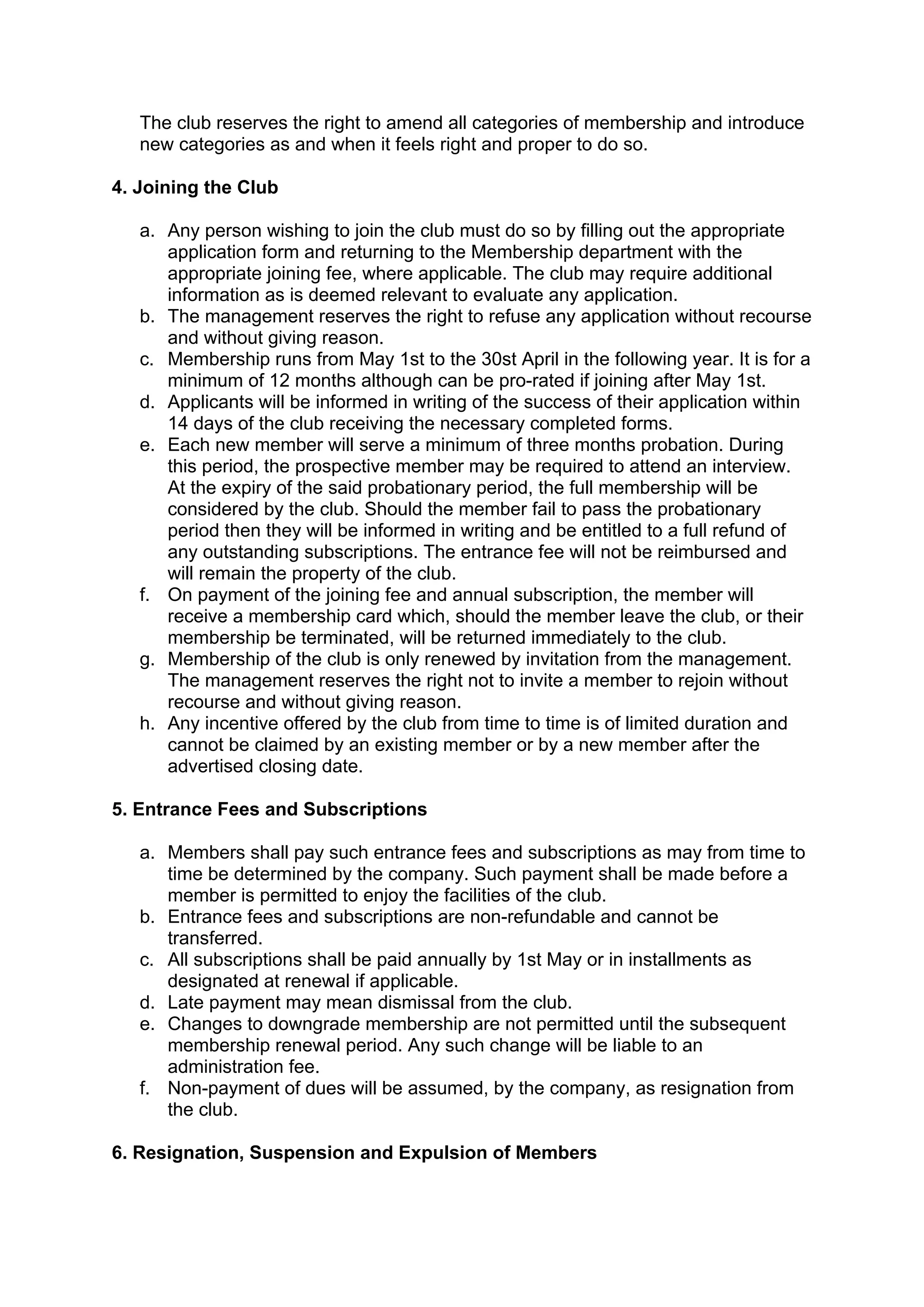 Farleigh Membership Rules and Regulations | PDF
