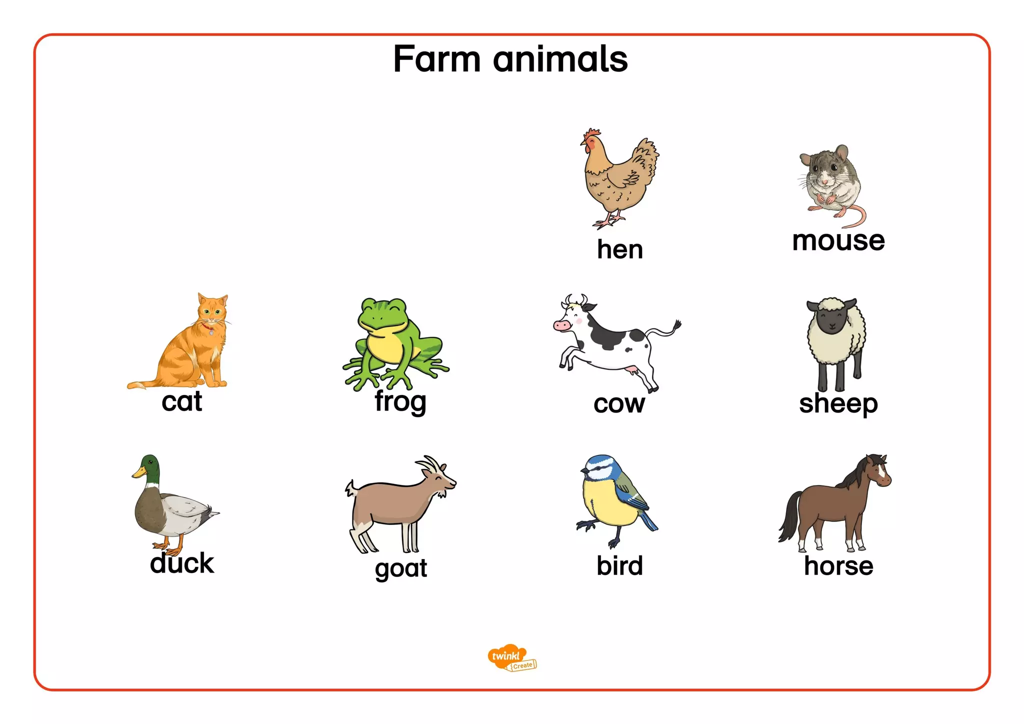 Farm Animals Word Mat
