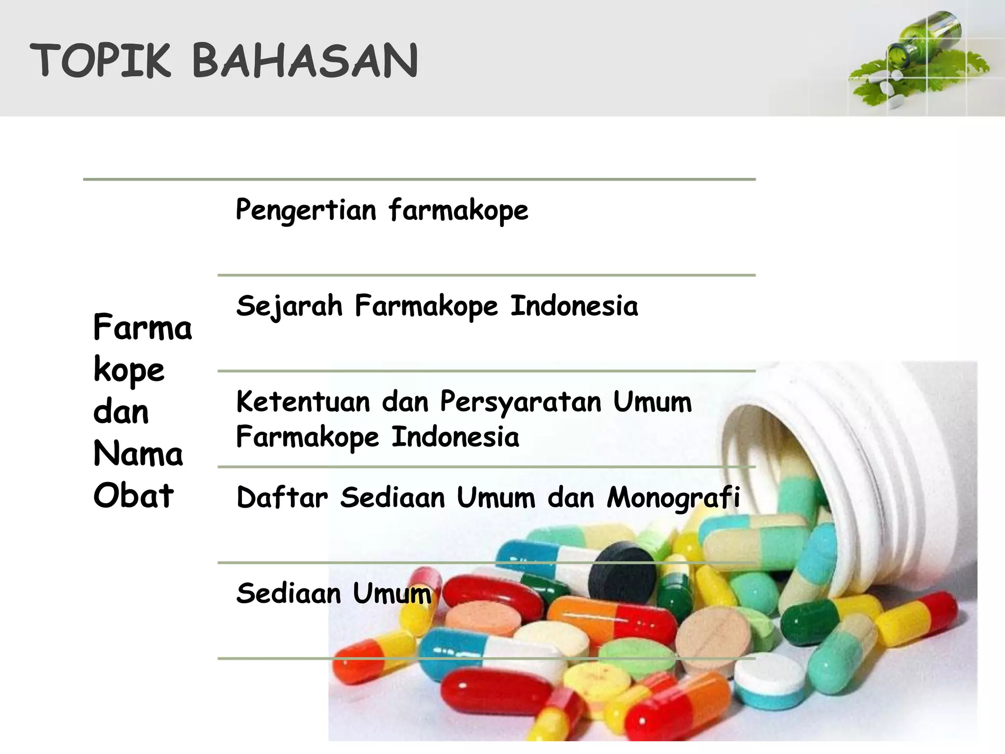 Farmakope dan nama obat monografi - sediaan umum | PDF