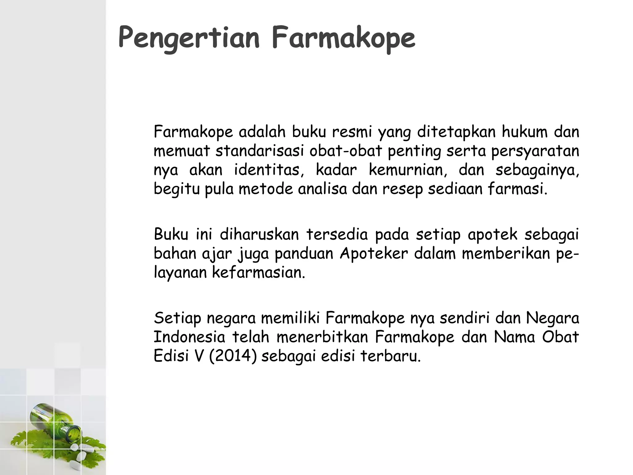 Farmakope dan nama obat monografi - sediaan umum | PDF