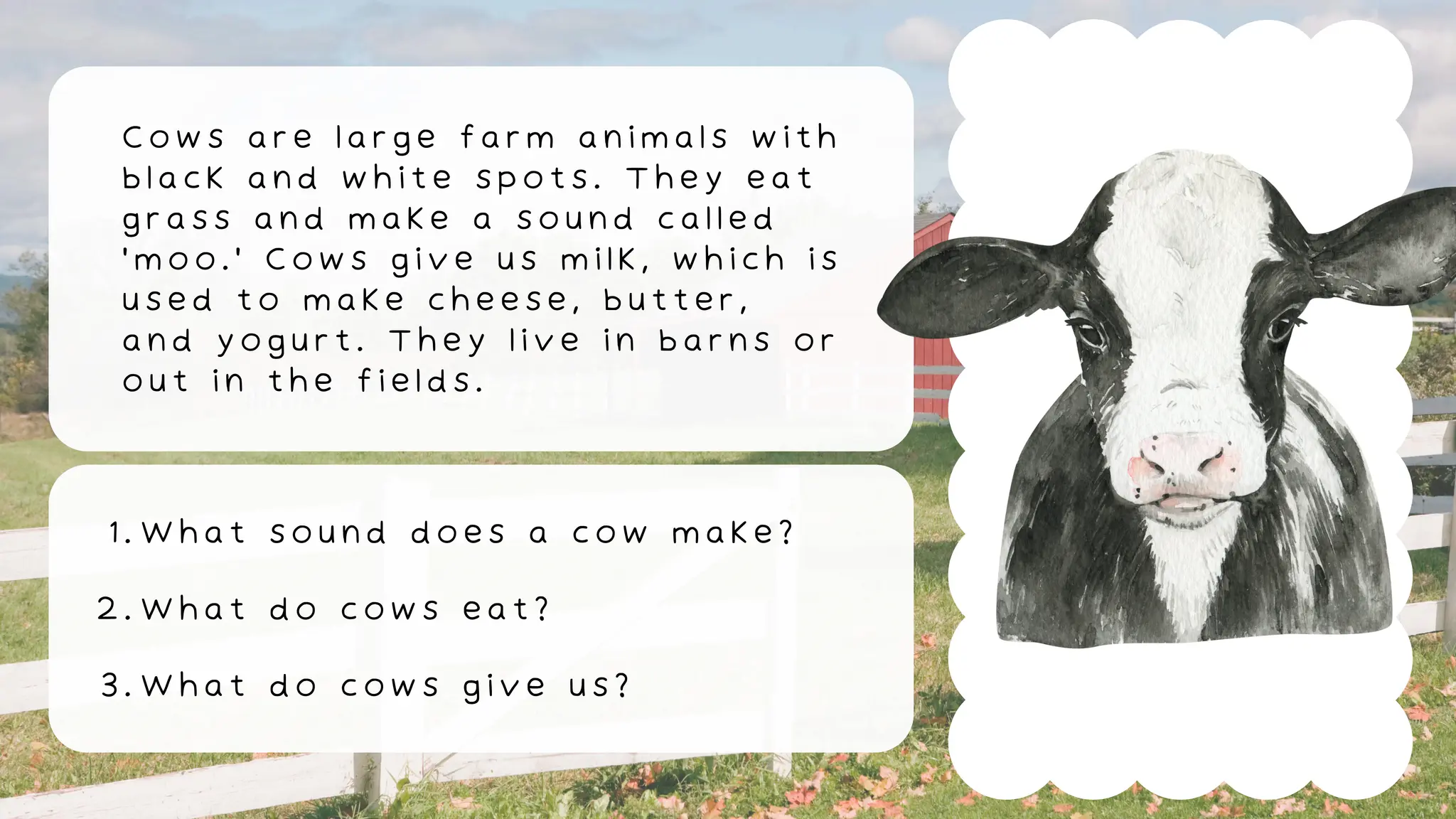 Farm Animal Reading Comprehension Presentation in Neutral Watercolor ...