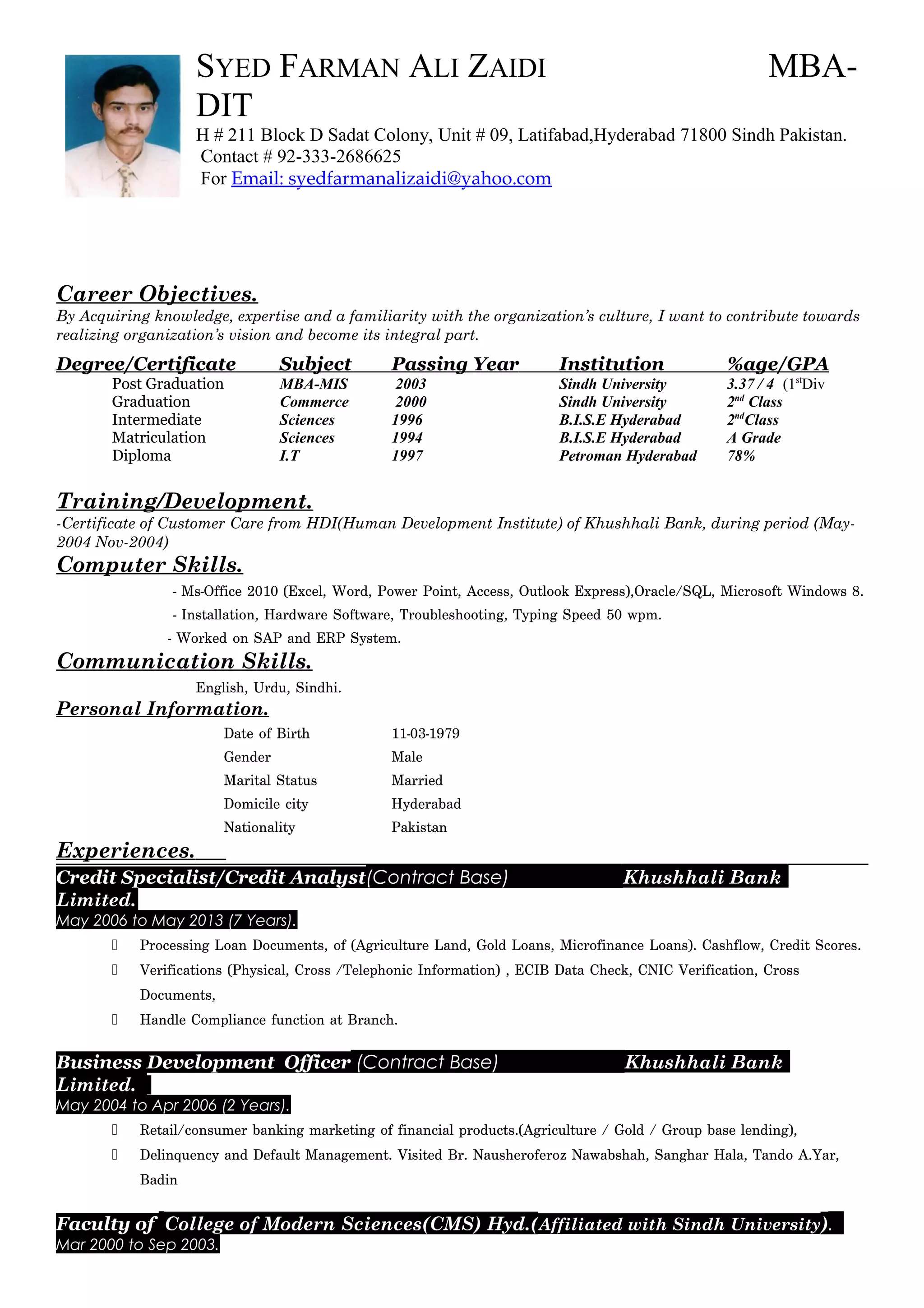 Farman zaidi CV | PDF