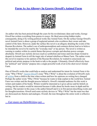 Farm As An Allegory In Animal Farm By George Orwell | PDF