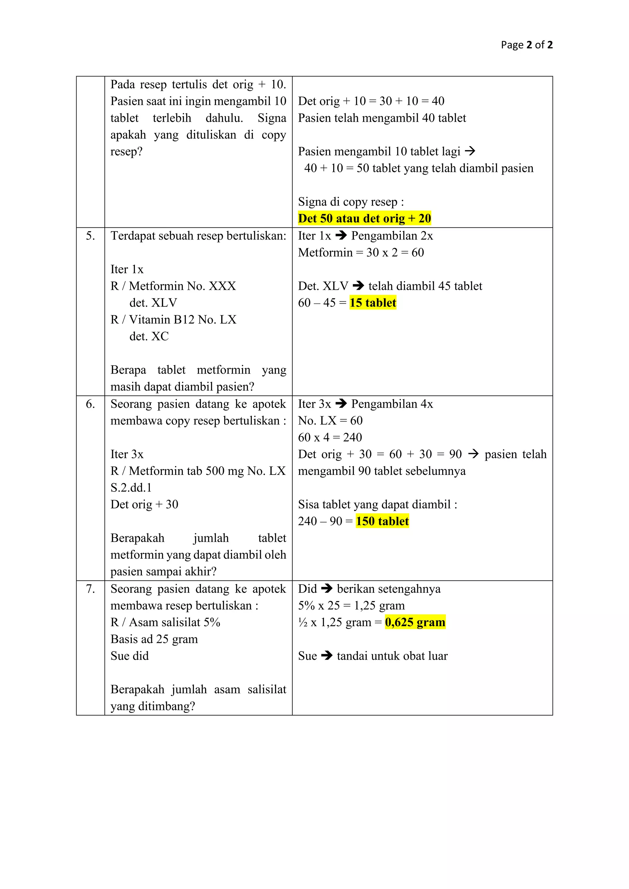 FARMASETIKA – PEMBAHASAN SOAL RESEP det, iter, did, det orig | PDF