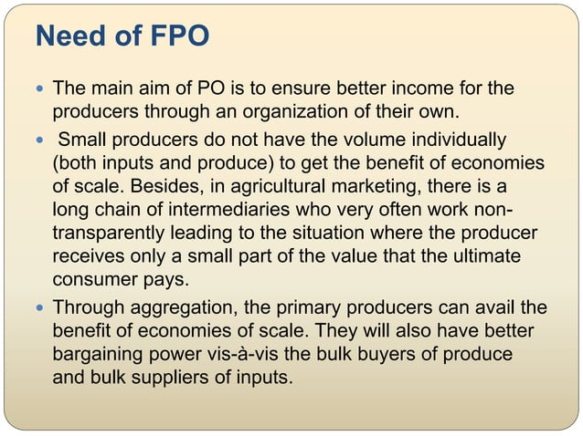 Farmer producer organization (fpo) | PPTX | Agriculture | Industries