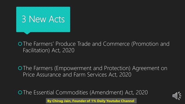 India's Three New Farm Laws | Farmer's Bills 2020 | PPTX