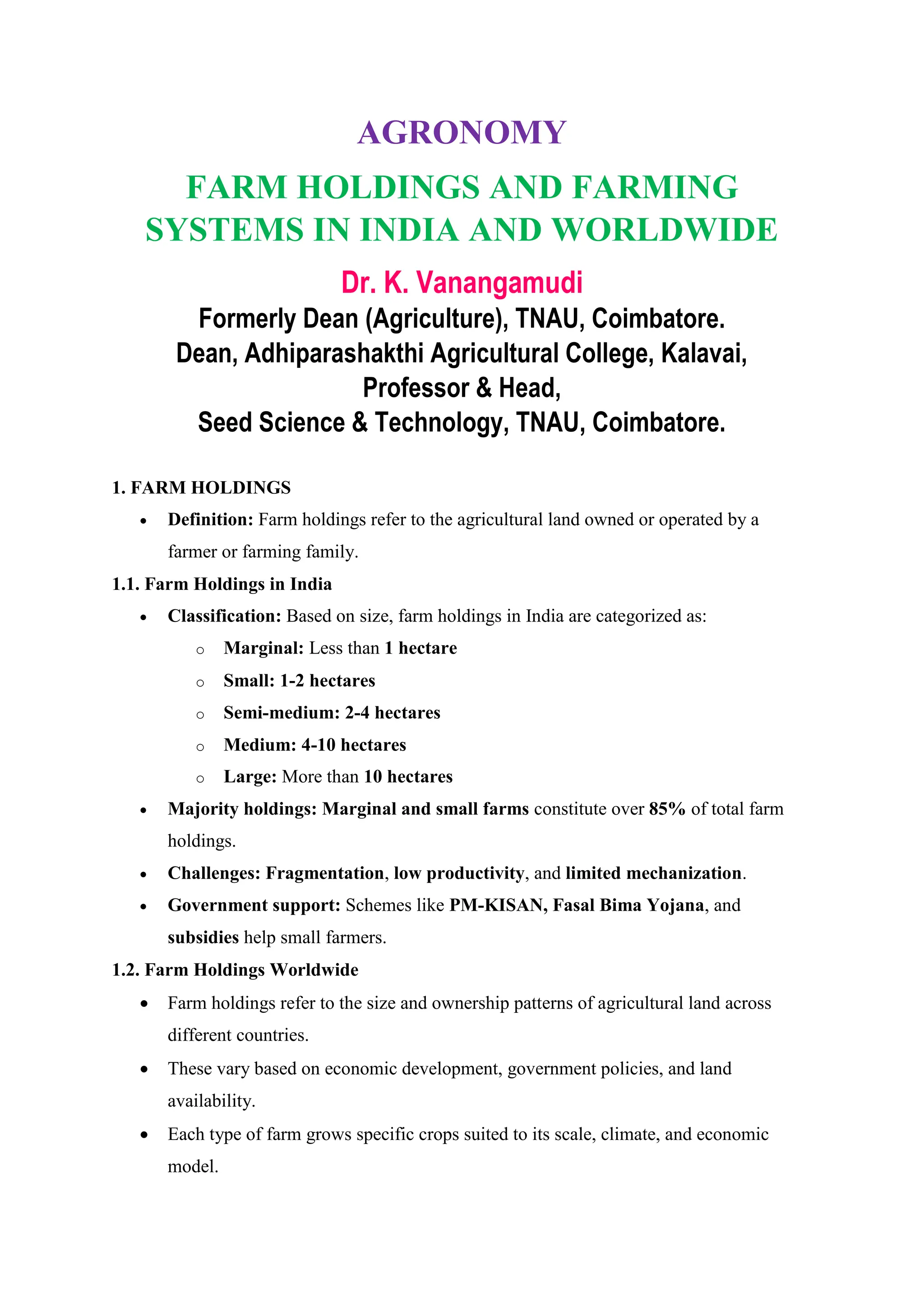 Farm Holdings and Farming Systems in India and Worldwide.pdf
