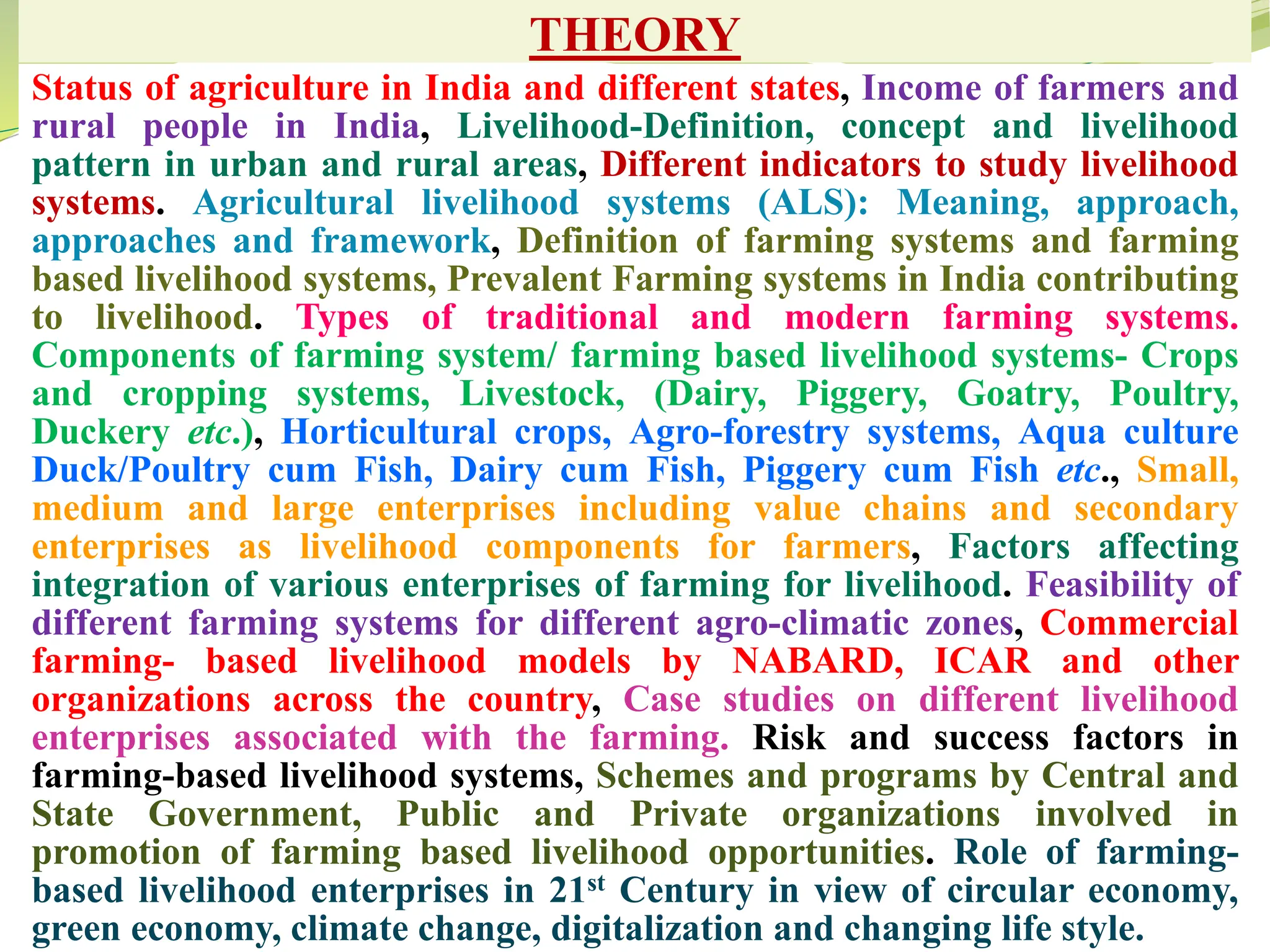 FARMING BASED LIVELIHOOD SYSTEMS LECTURE PPT | PDF