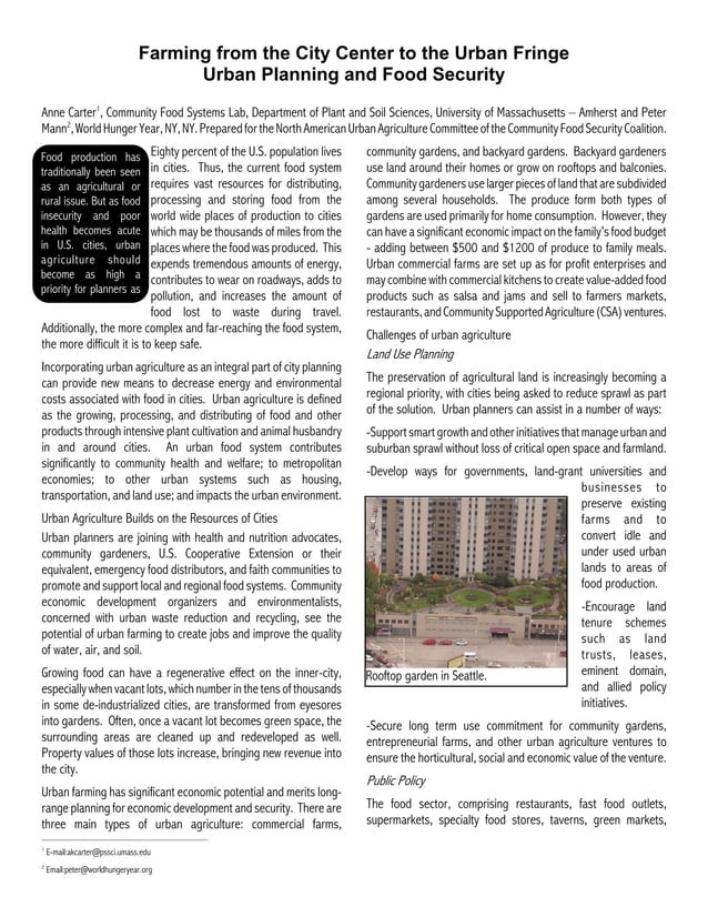 Urban Agriculture Fact Sheet: Farming From the City Center to the Urban ...
