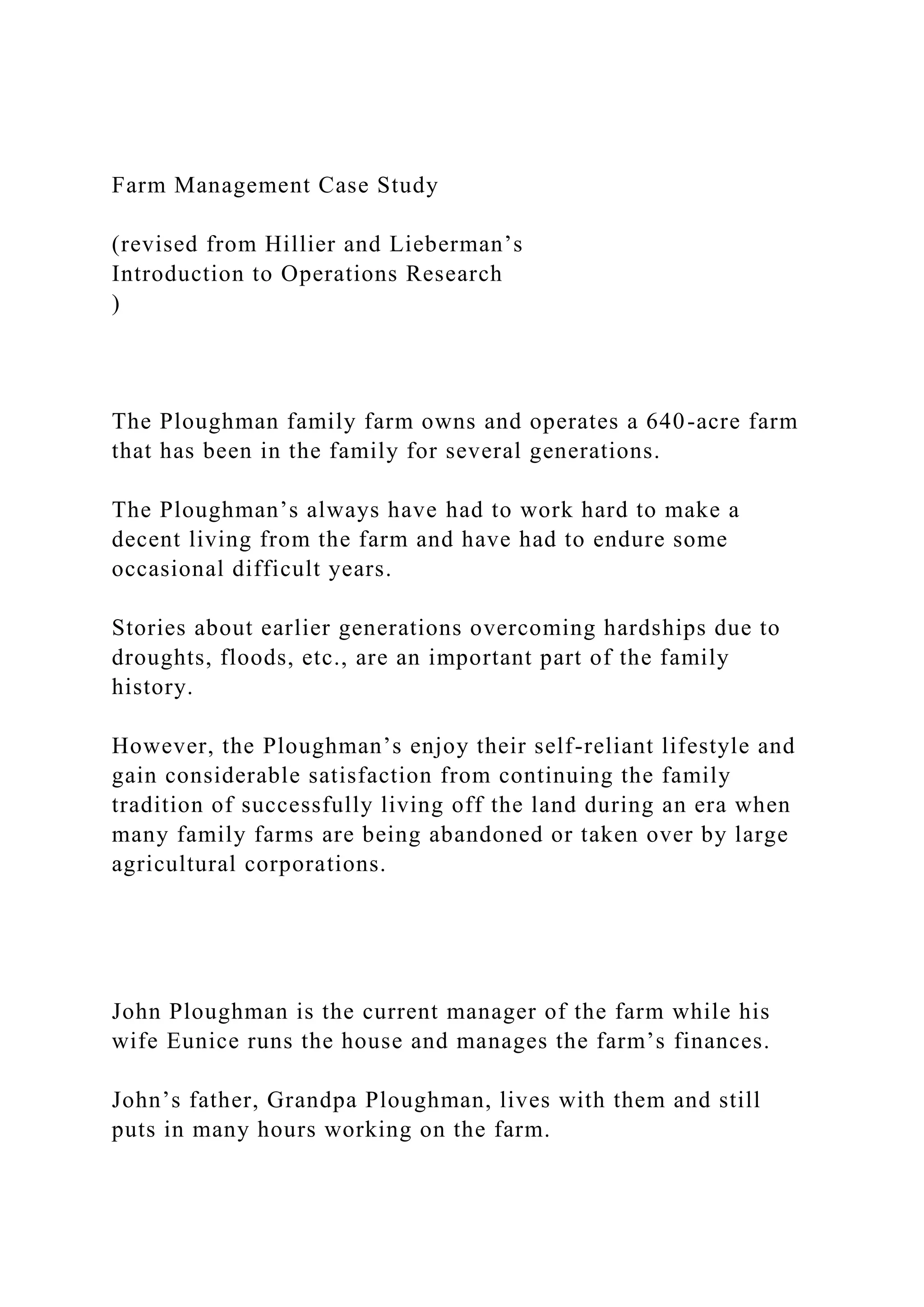 Farm Management Case Study (revised from Hillier and Lieberman.docx