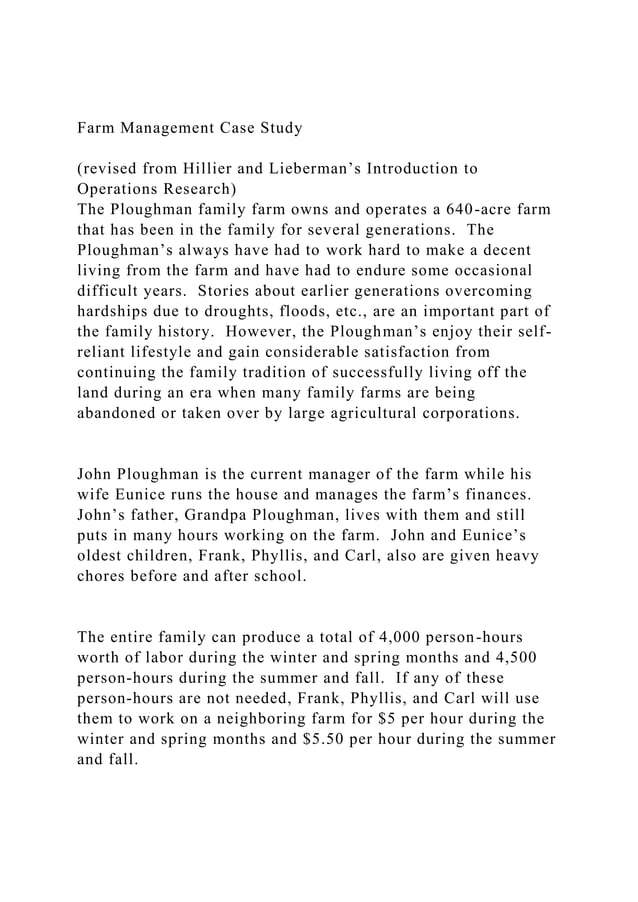 Farm Management Case Study (revised from Hillier and Lieberman.docx ...