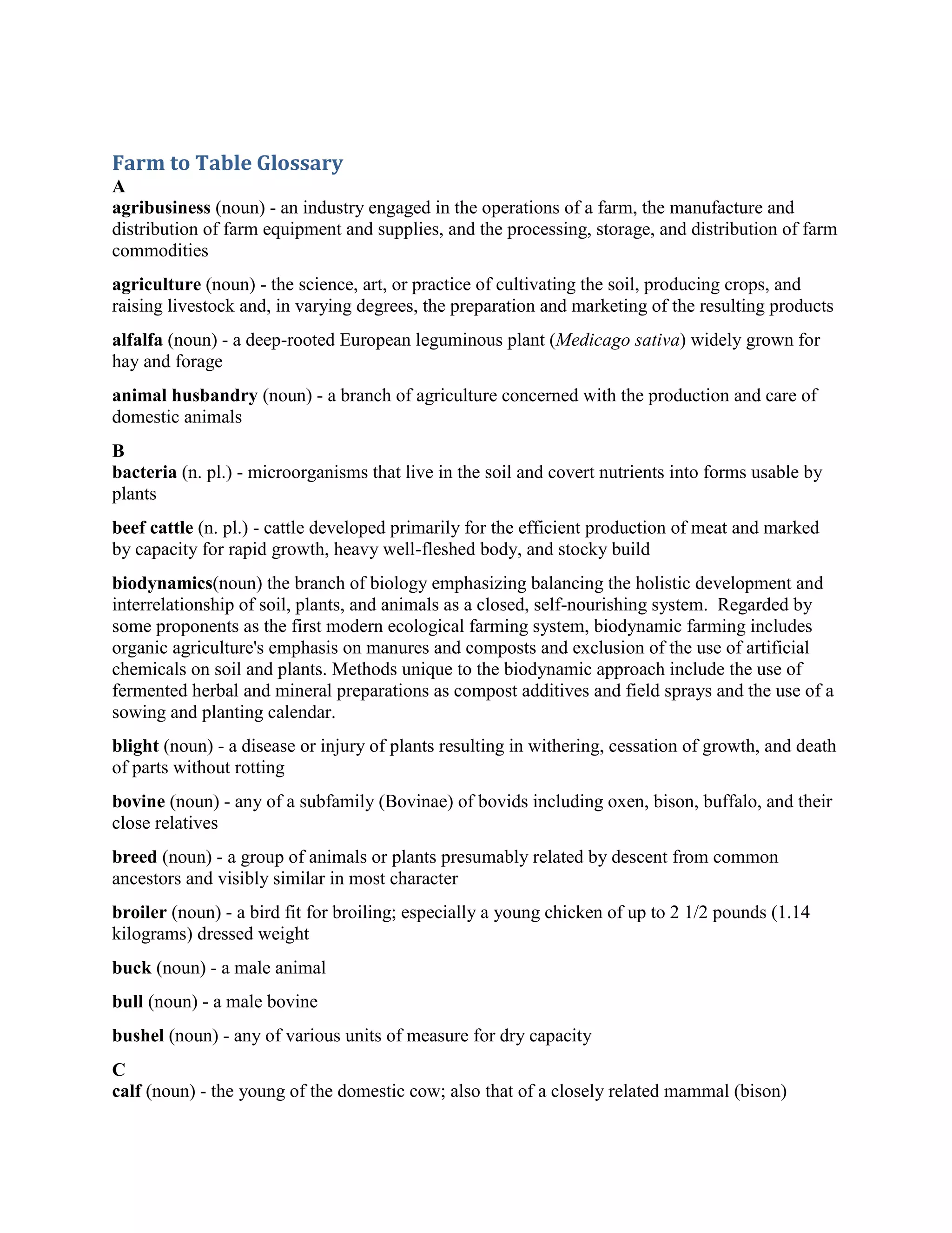 Farm to table glossary | DOCX