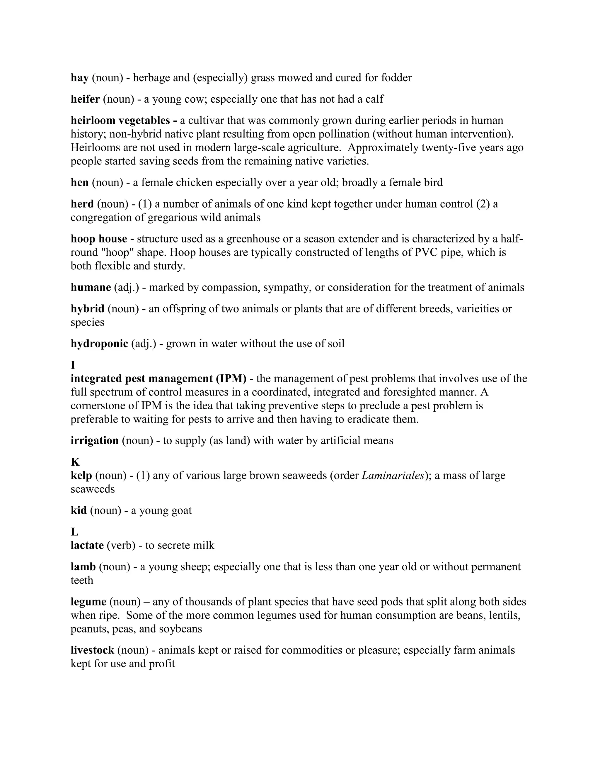 Farm to table glossary | DOCX