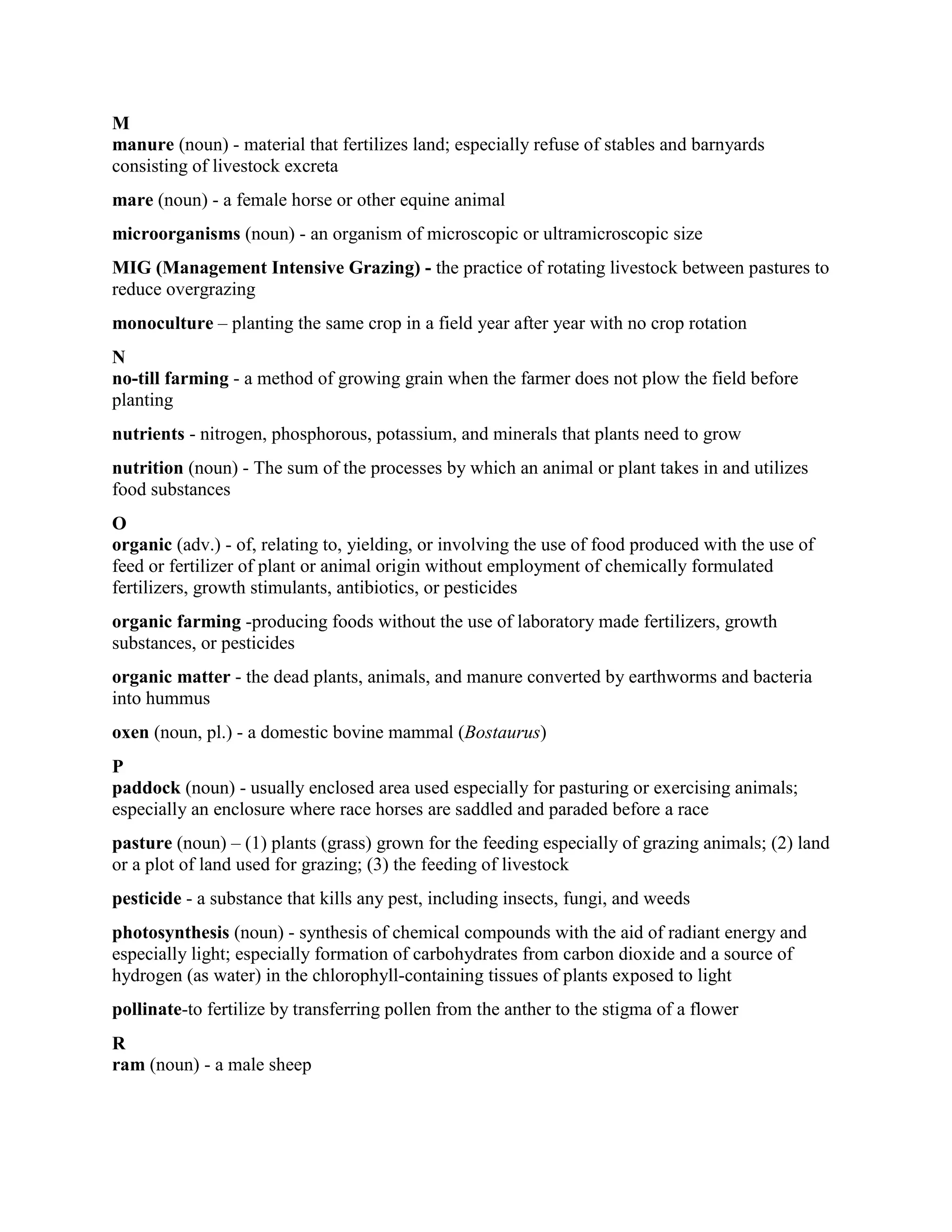 Farm to table glossary | DOCX