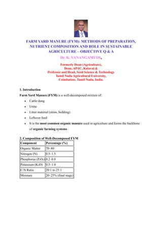 FARM YARD MANURE (FYM)-METHODS OF PREPARATION, NUTRIENT COMPOSITION AND ...