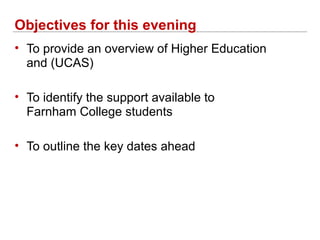 Farnham Sixth Form College Higher Education Presentation to Parents Feb ...