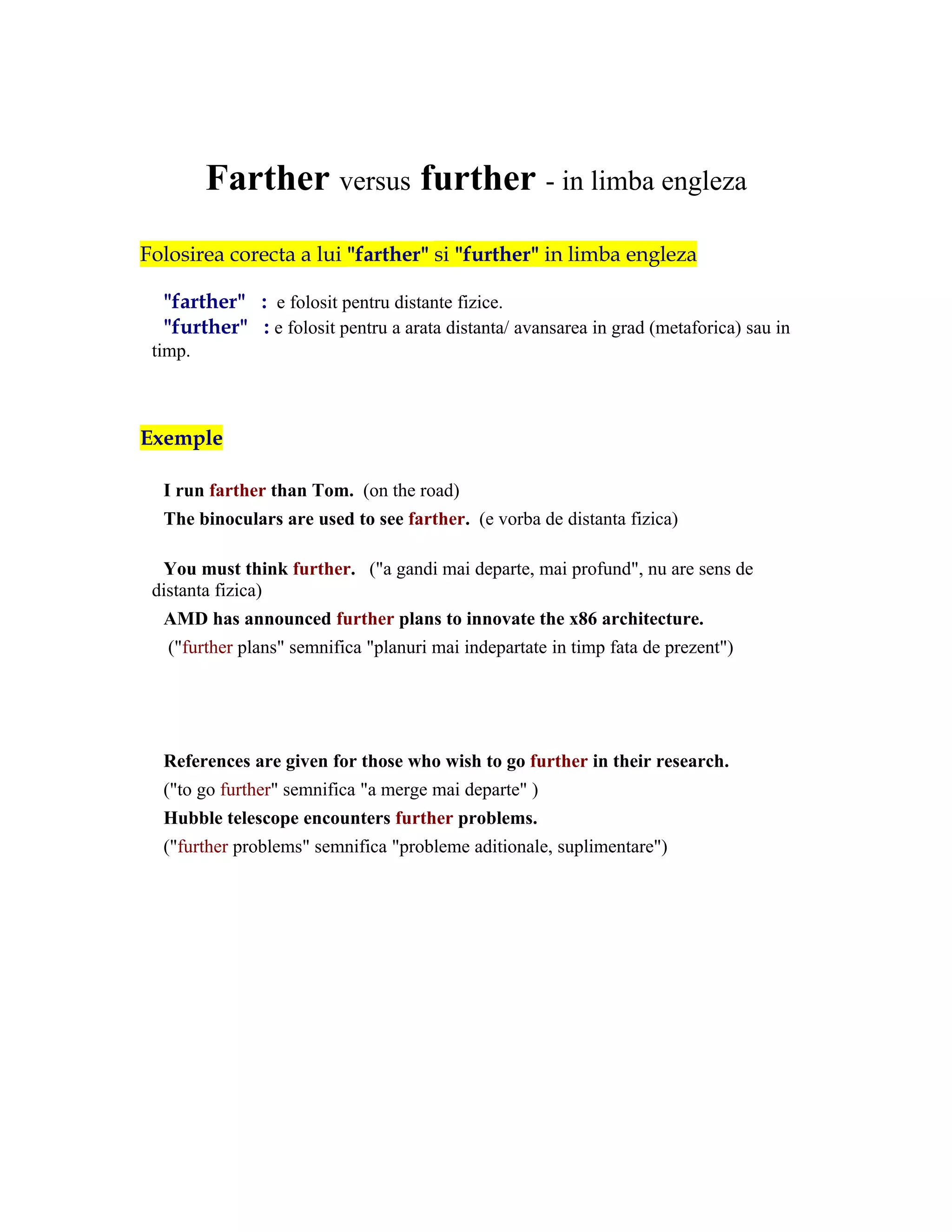 Farther versus further in limba engleza | DOC