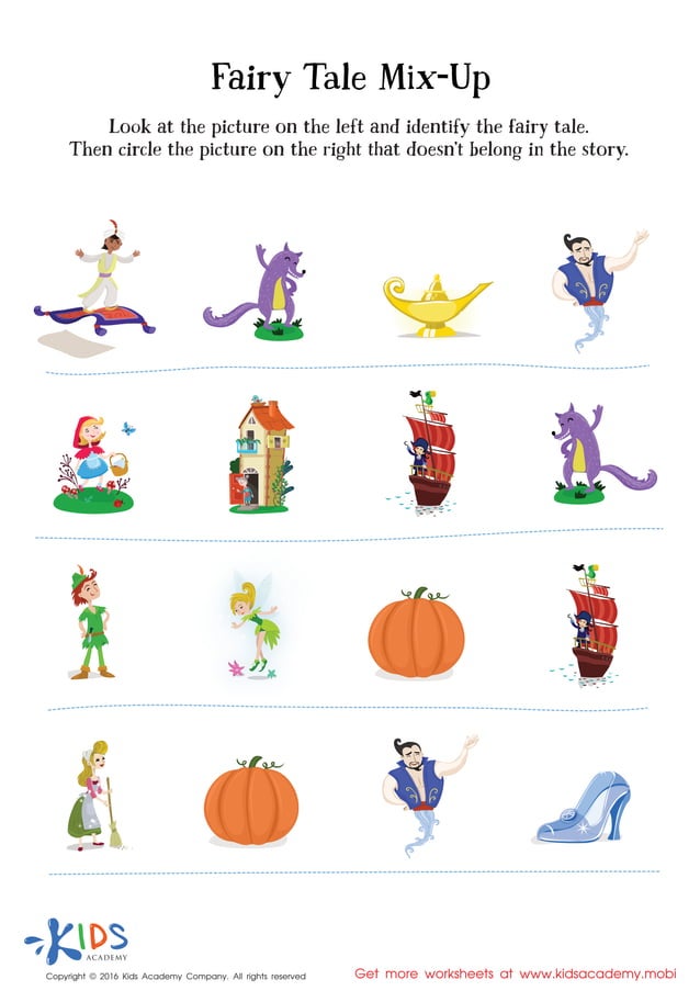 Fairy tale mix-up - logic worksheets for kids | PDF