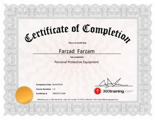 Farzad Farzam PPE Certificate | PPT