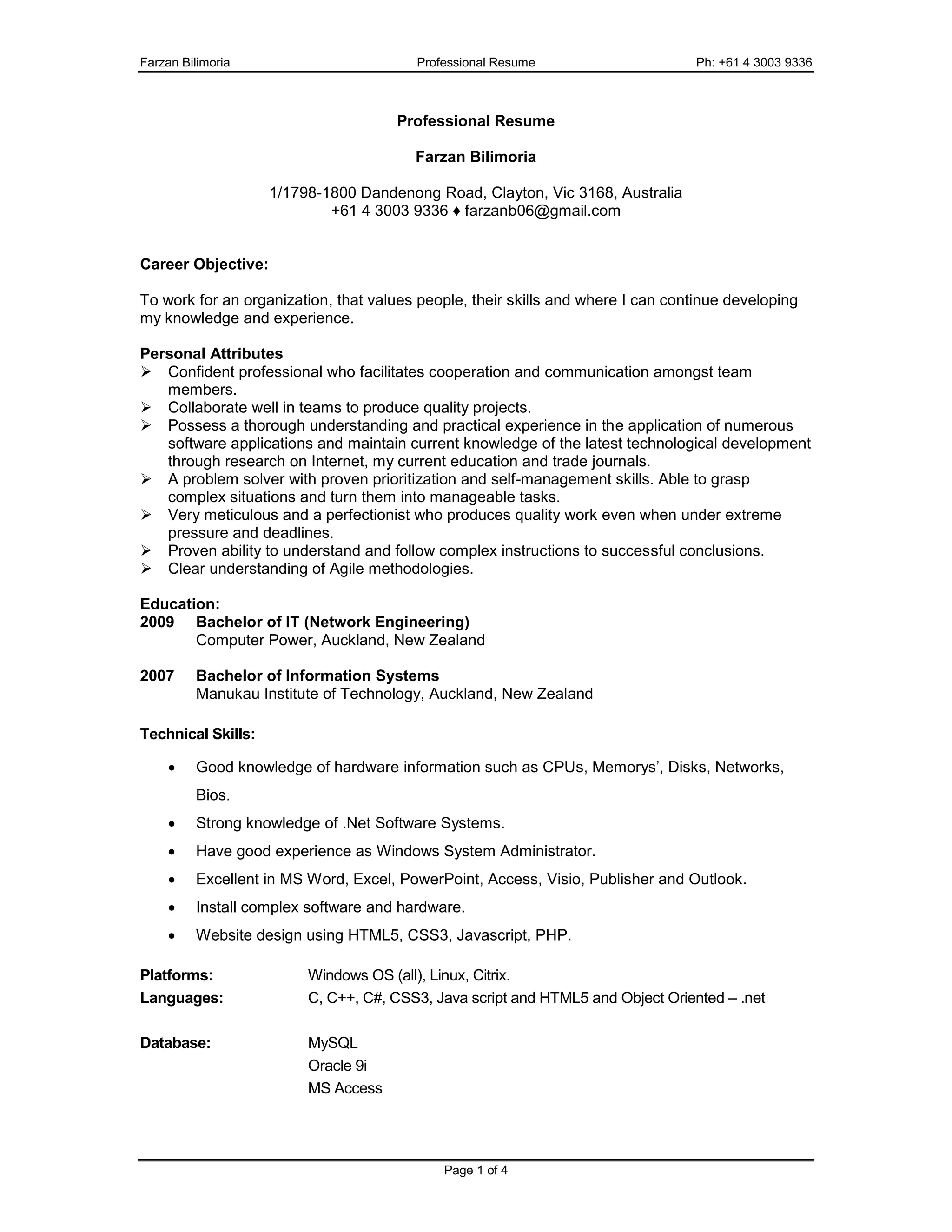 Farzan bilimoria resume | PDF