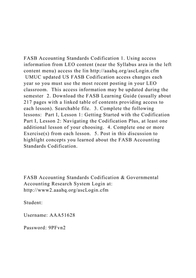 FASB Accounting Standards Codification 1. Using access infor.docx