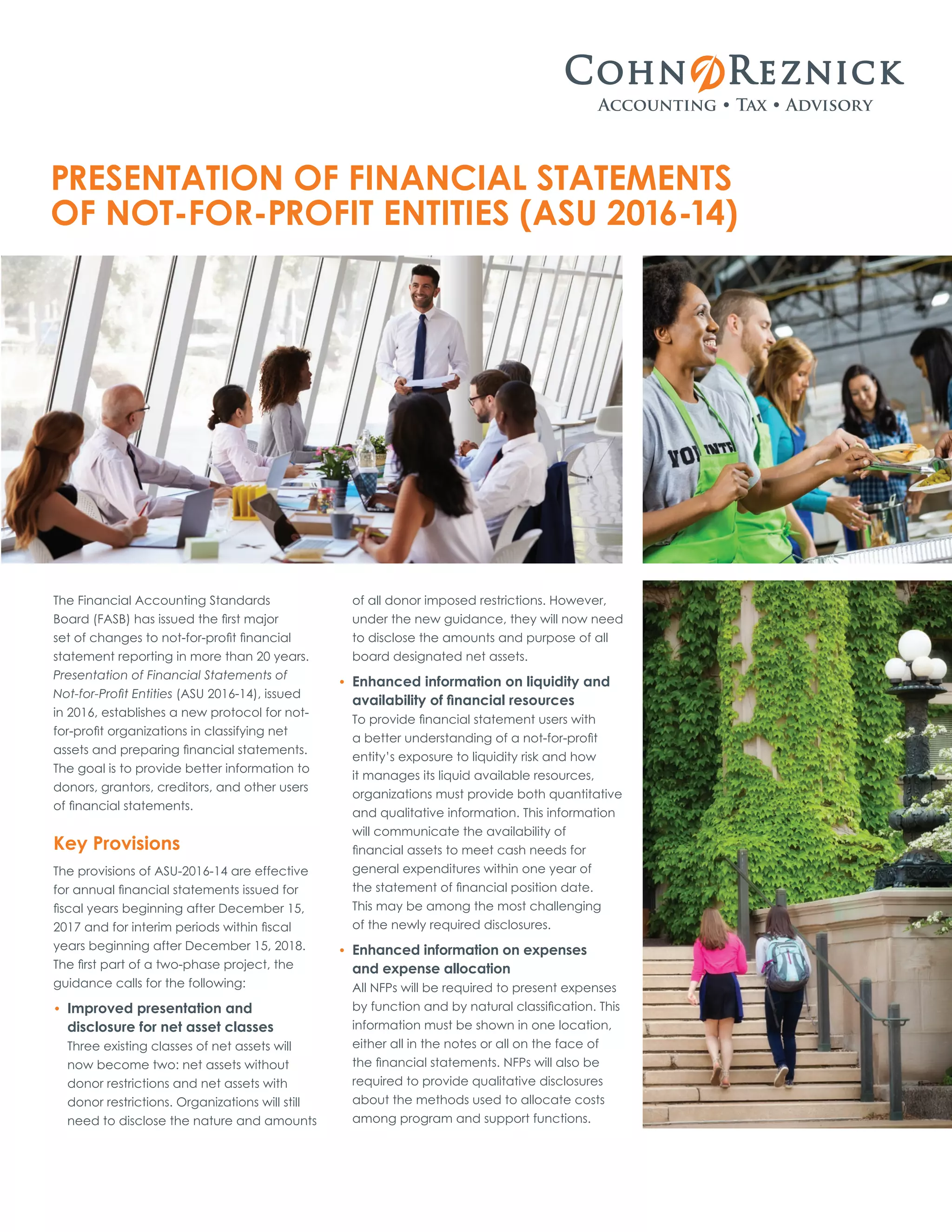 Presentation of Financial Statements of Not-For-Profit entities NFP asu ...