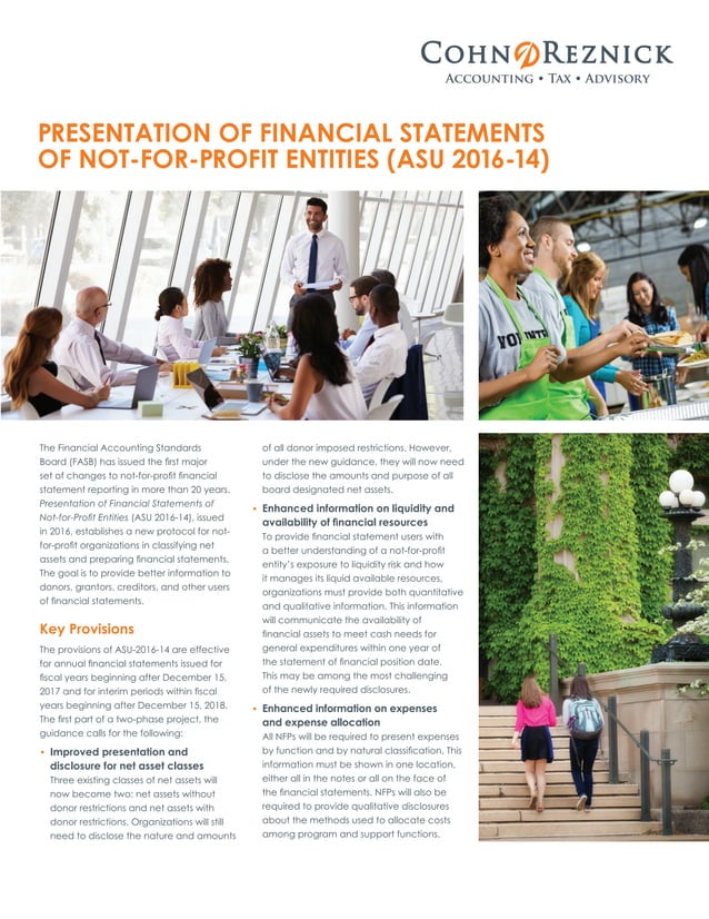 Presentation of Financial Statements of Not-For-Profit entities NFP asu ...