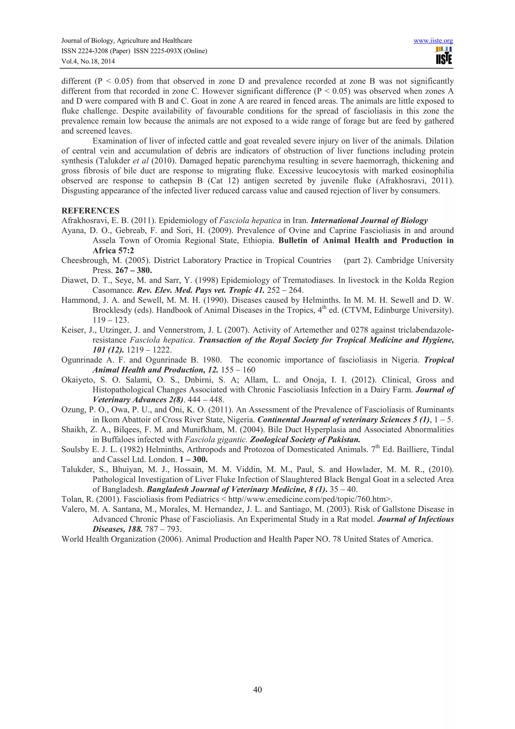 Fascioliasis in cattle and goat slaughtered at calabar abattoirs | PDF