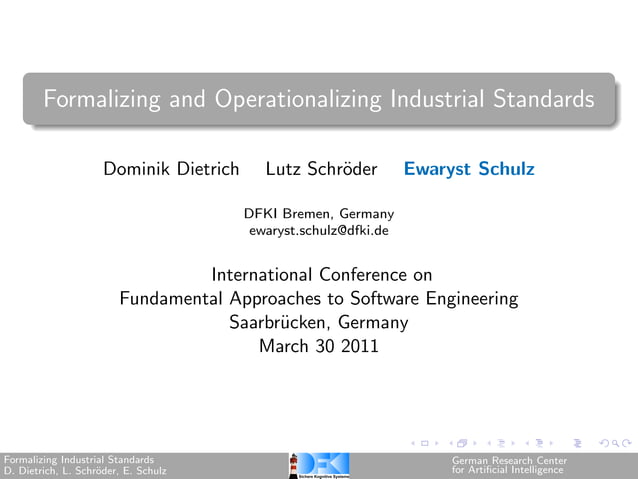FASE 2011 - Formalizing and Operationalizing Industrial Standards | PDF